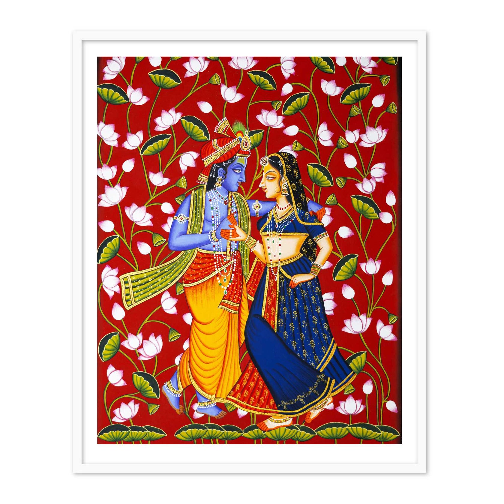 Radha Krishna on Lotus Talai | Indian Art for Wall Decor Paintings for ...