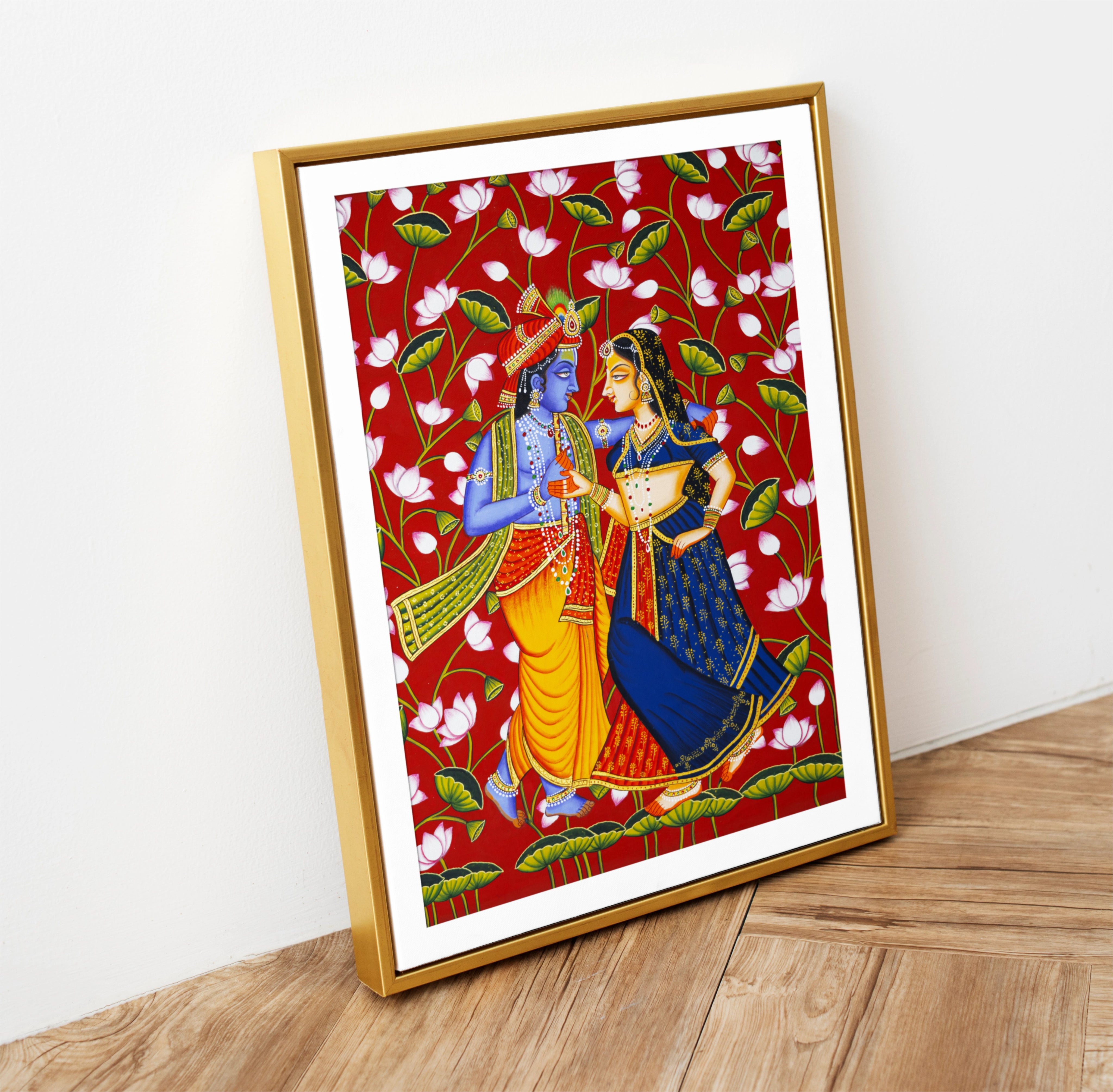 Radha Krishna on Lotus Talai | Indian Art for Wall Decor Paintings for ...