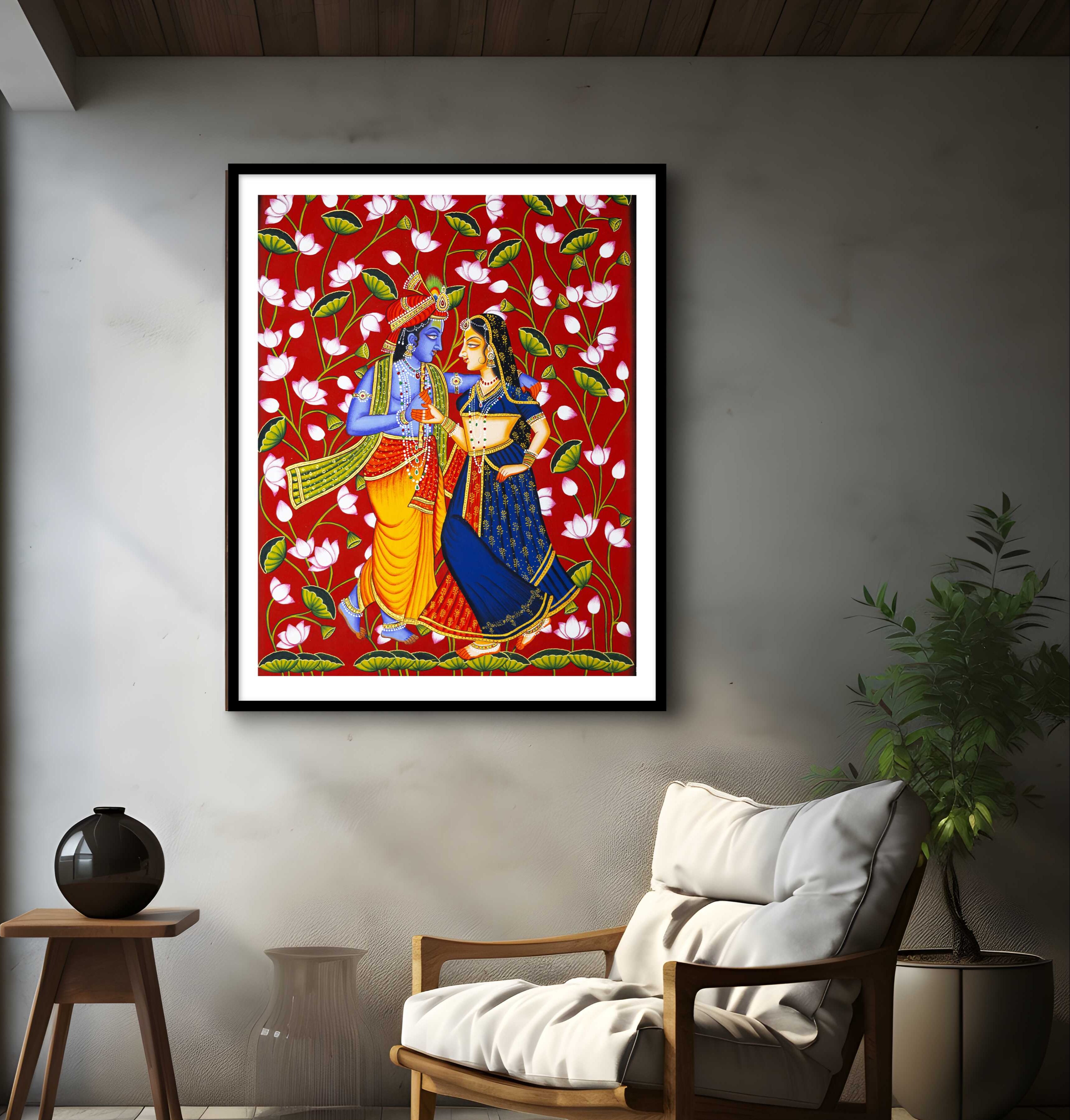 Radha Krishna on Lotus Talai | Indian Art for Wall Decor Paintings for ...