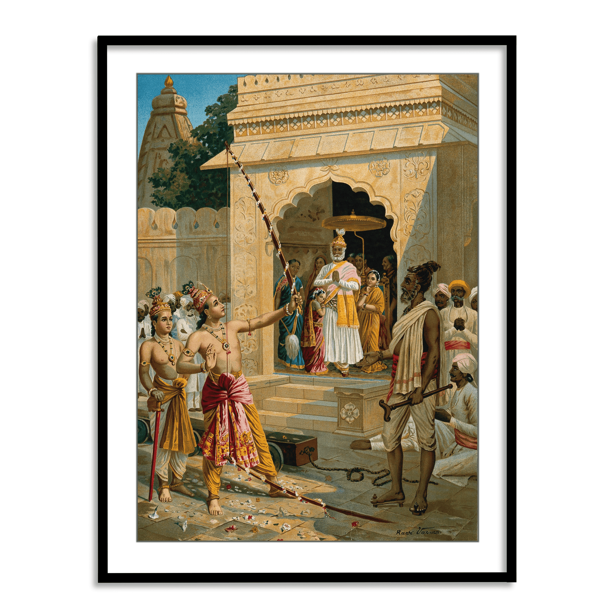 Rama breaks Shiva's bow in order to win the hand of Sita in front of t ...
